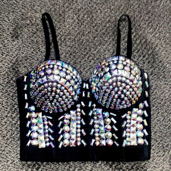 Tops | Lydia Usa Rhinestone Sequin Crop Top | Poshmark